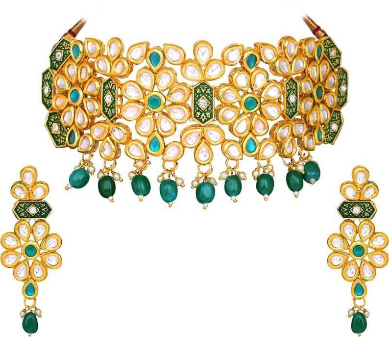 Green Choker Indian Traditional Wedding Gold Plated Necklace | Etsy