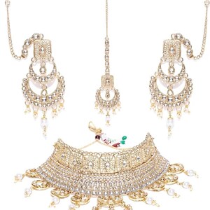 Choker Kundan Jewelry Set, Ethnic Indian Traditional Wedding Gold Plated Bridal Jewelry Necklace ...