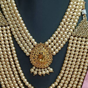 Gold Plated Indian Traditional Wedding Dulha Mala Groom Pearl Necklace ...