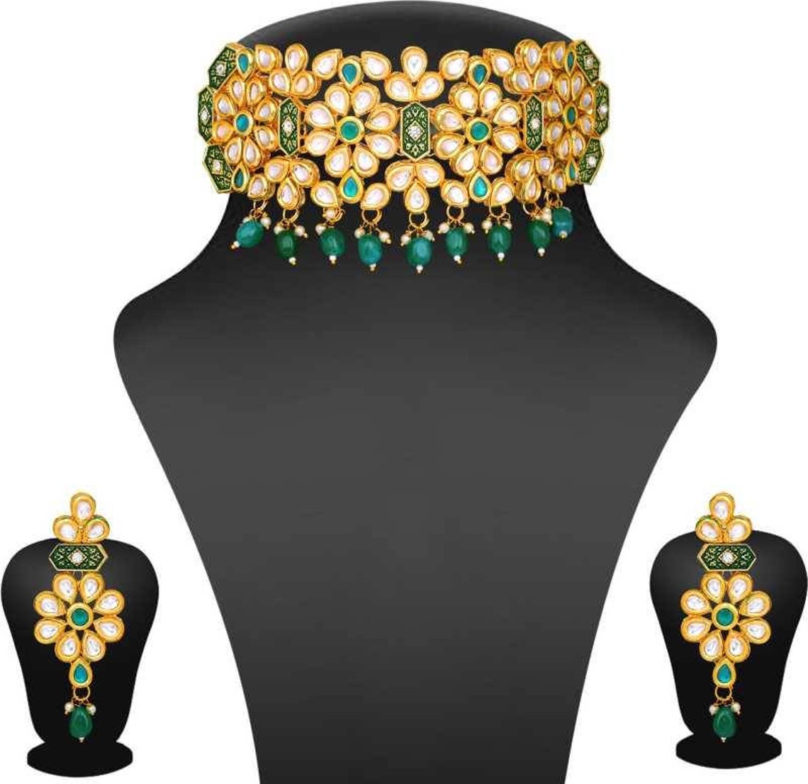 Green Choker Indian Traditional Wedding Gold Plated Necklace | Etsy