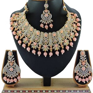 Choker Kundan Jewelry Set, Ethnic Indian Traditional Wedding Gold Plated Bridal Jewelry Necklace ...