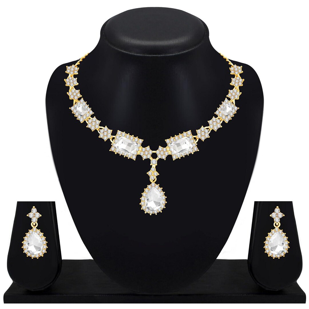 Choker Diamond Necklace Set,indian Wedding Gold Plated Jewelry ...