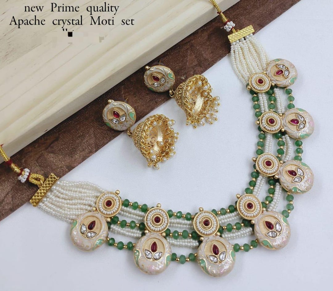 Indian Traditional Wedding Gold Plated Wedding Polki Jewelry Set Pearl ...