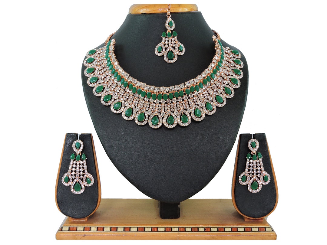 Choker Indian Traditional Wedding Rose Gold Plated Necklace Earrings ...