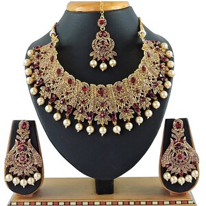 Choker Kundan Jewelry Set, Ethnic Indian Traditional Wedding Gold Plated Bridal Jewelry Necklace ...