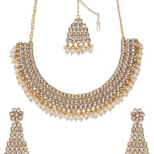 Choker Kundan Jewelry Set, Ethnic Indian Traditional Wedding Gold Plated Bridal Jewelry Necklace ...