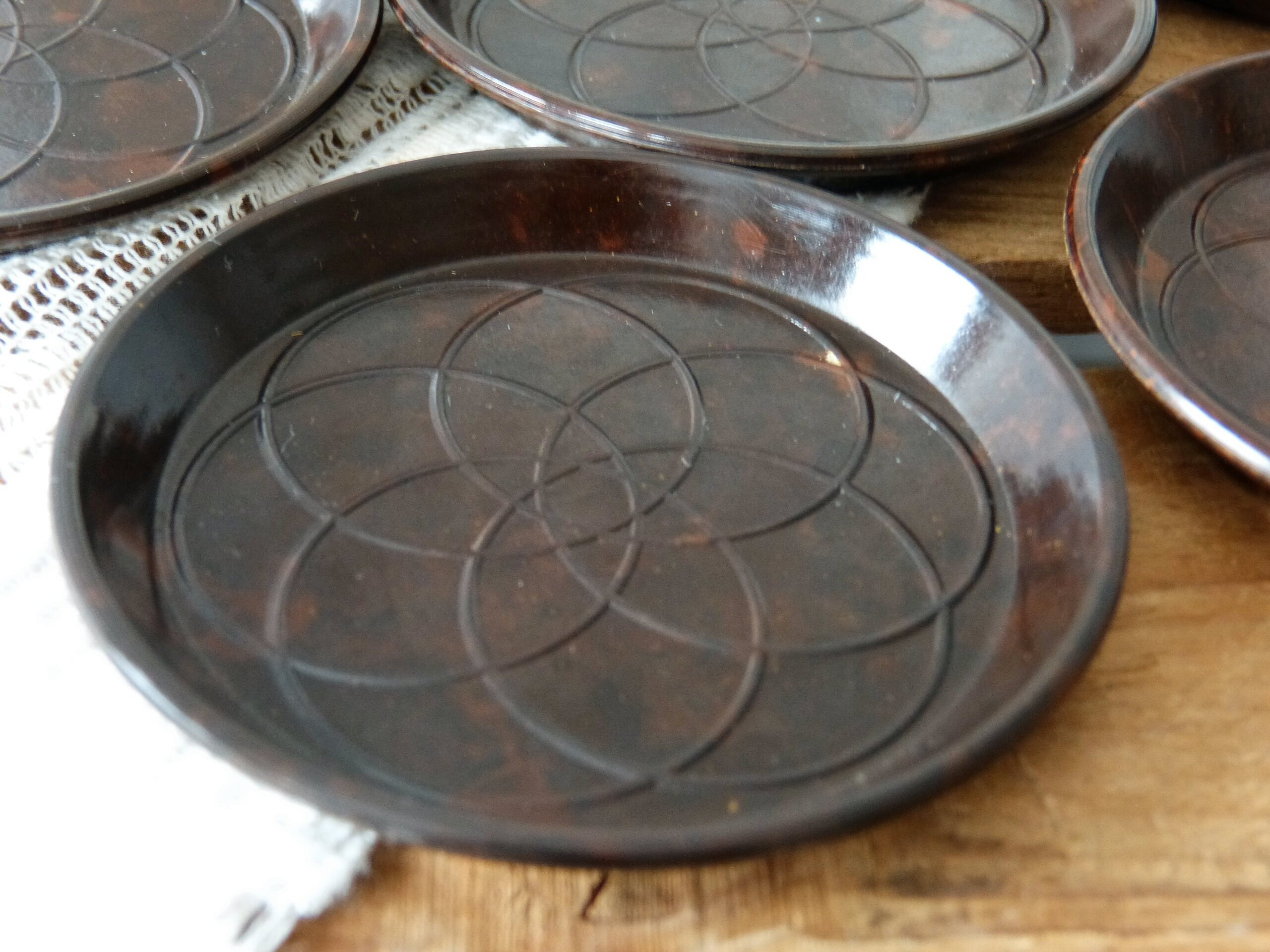 Vintage Bakelite Coasters in Bracket - Etsy