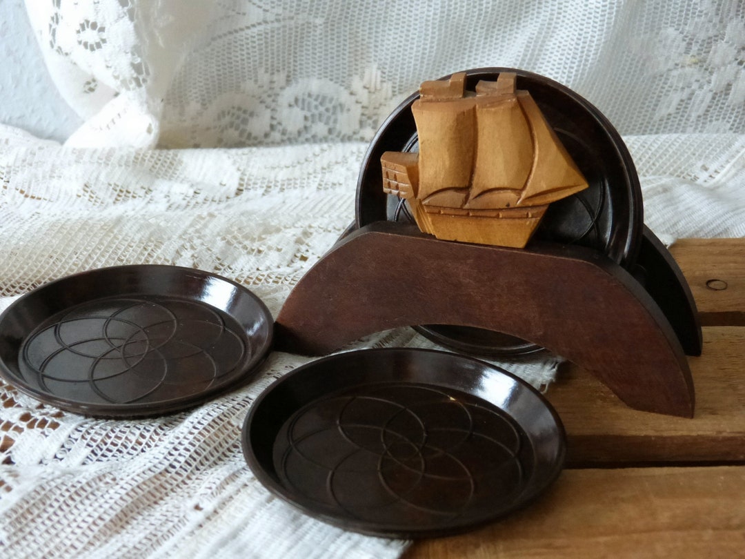 Vintage Bakelite Coasters in Bracket - Etsy