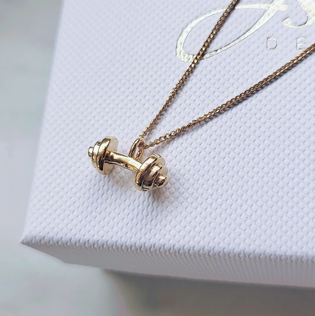 BARBELL Necklace, Dumbbells Charms, Weight Bar Sterling Silver, Rose ...