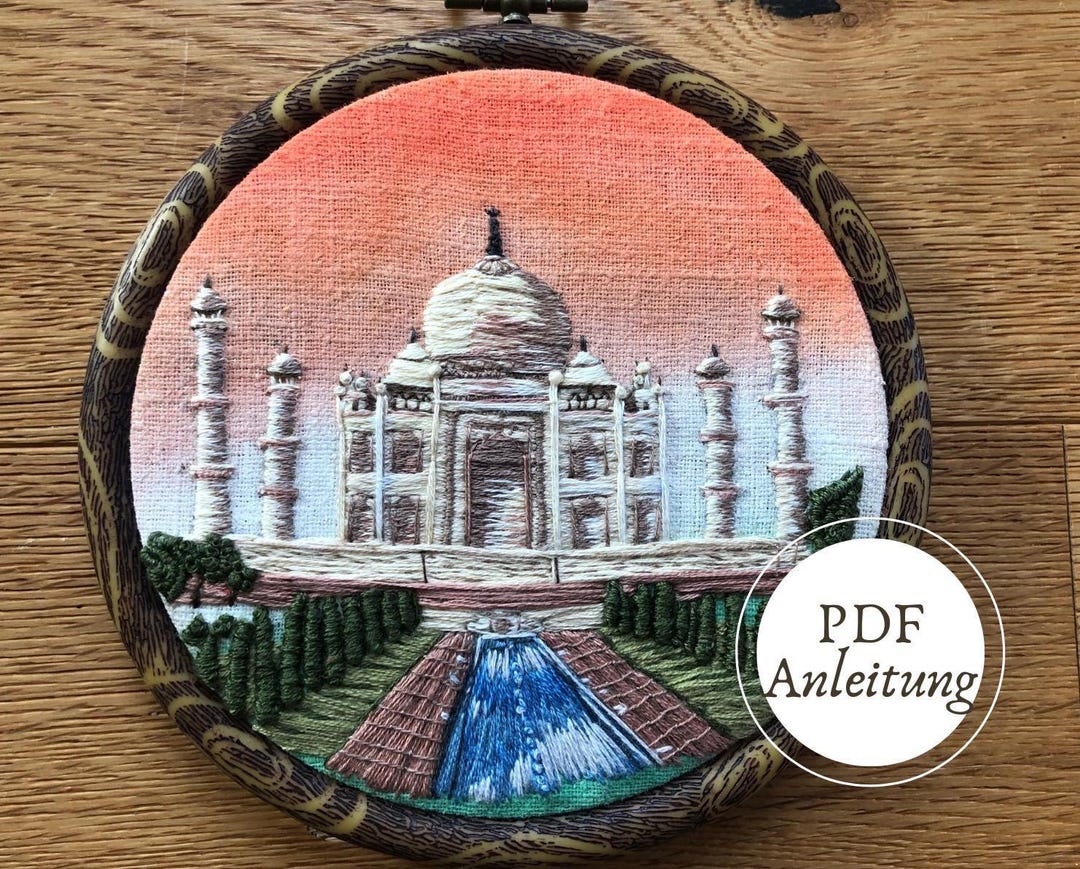 Taj Mahal Embroidery Pattern | Landscape Embroidery Taj Mahal India ...