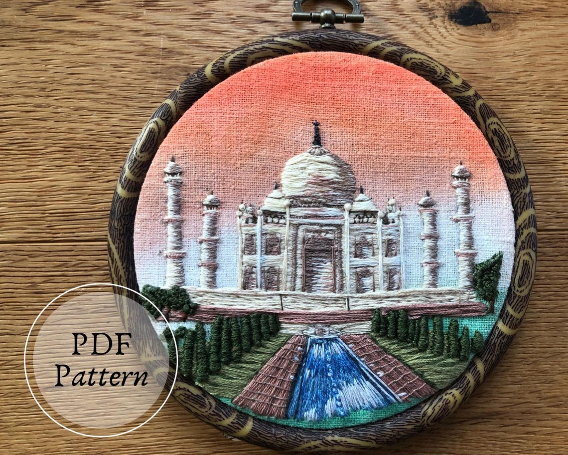 Taj Mahal Embroidery Pattern | Landscape Embroidery Taj Mahal India ...