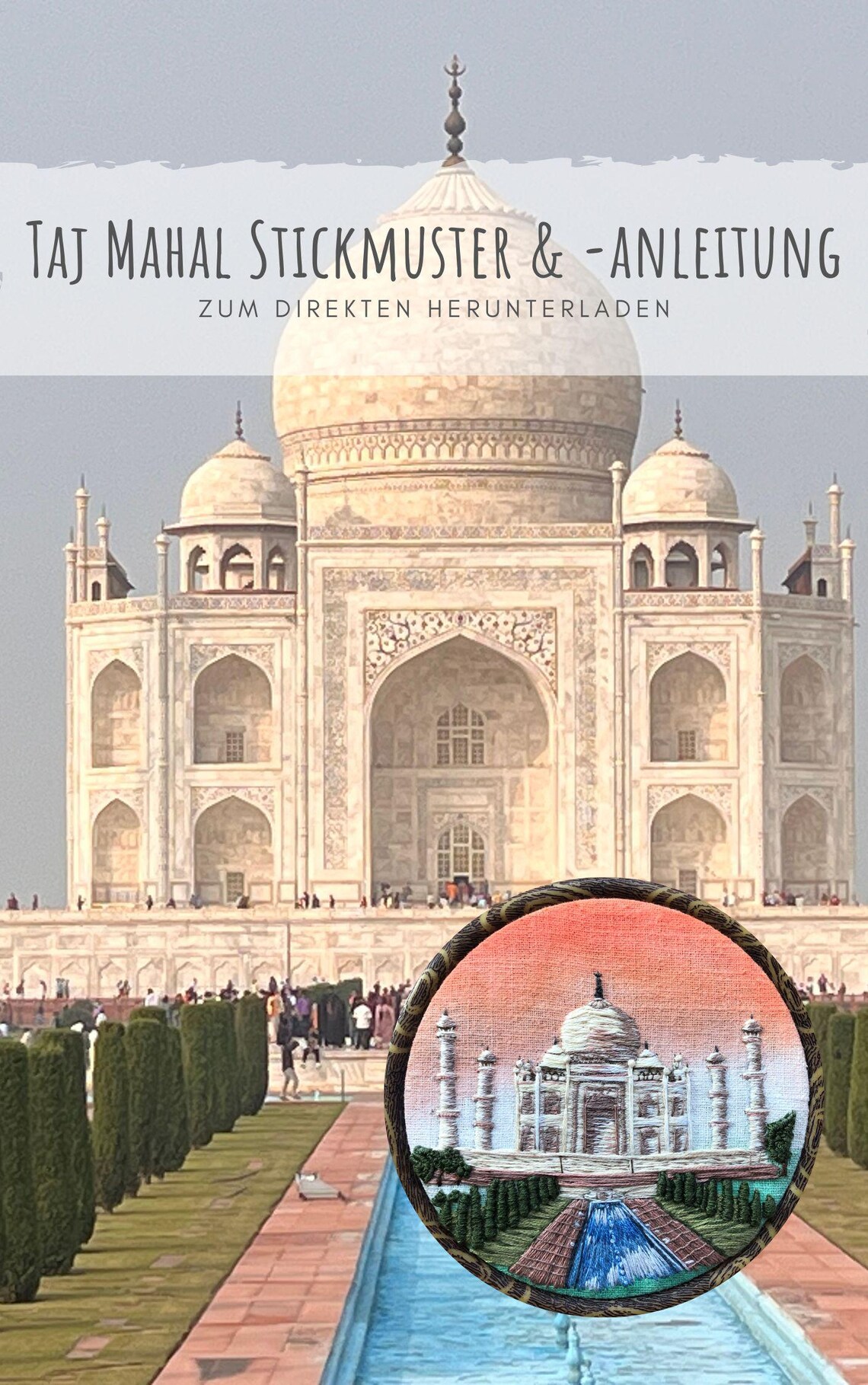 Taj Mahal Embroidery Pattern | Landscape Embroidery Taj Mahal India ...