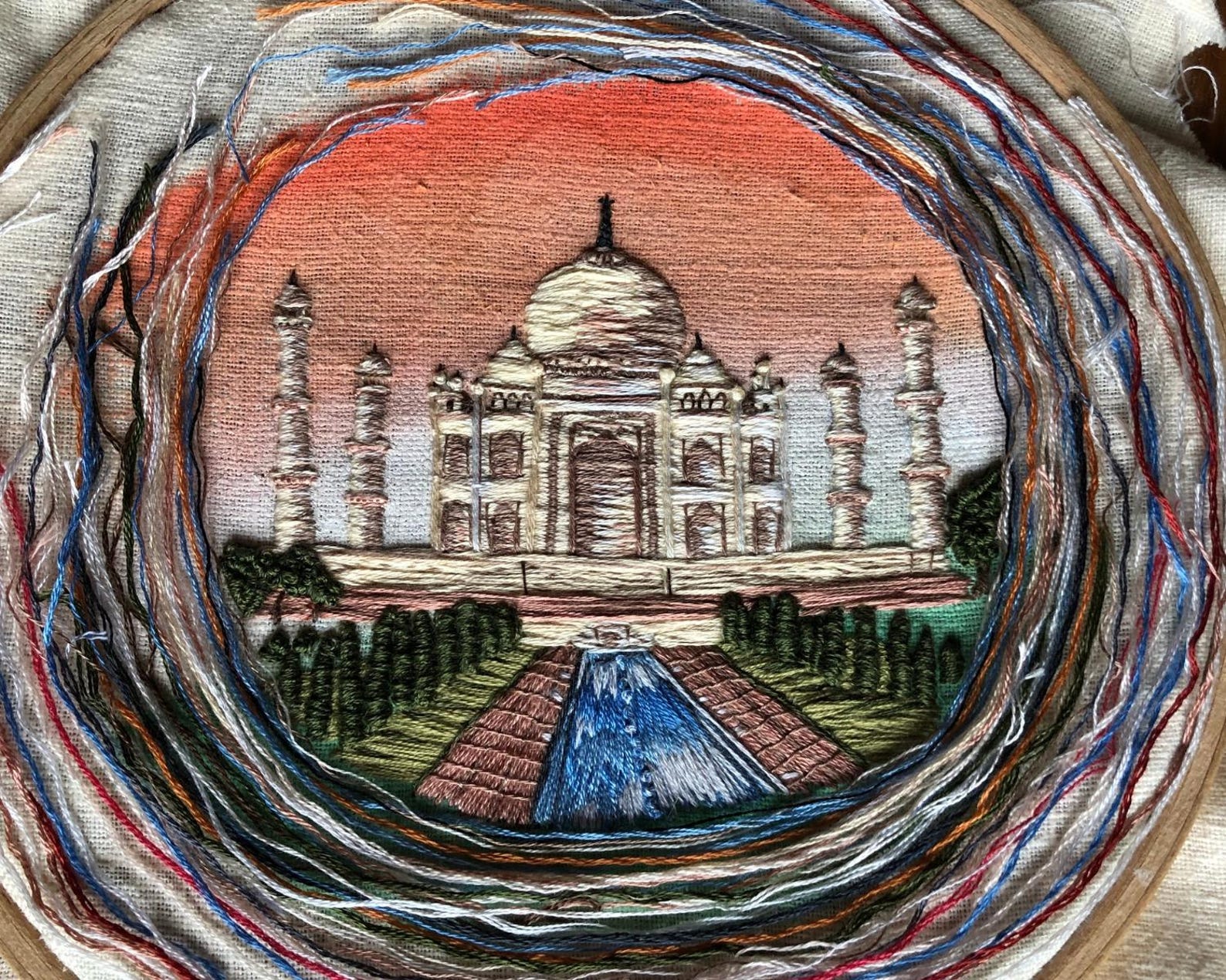 Taj Mahal Embroidery Pattern | Landscape Embroidery Taj Mahal India ...