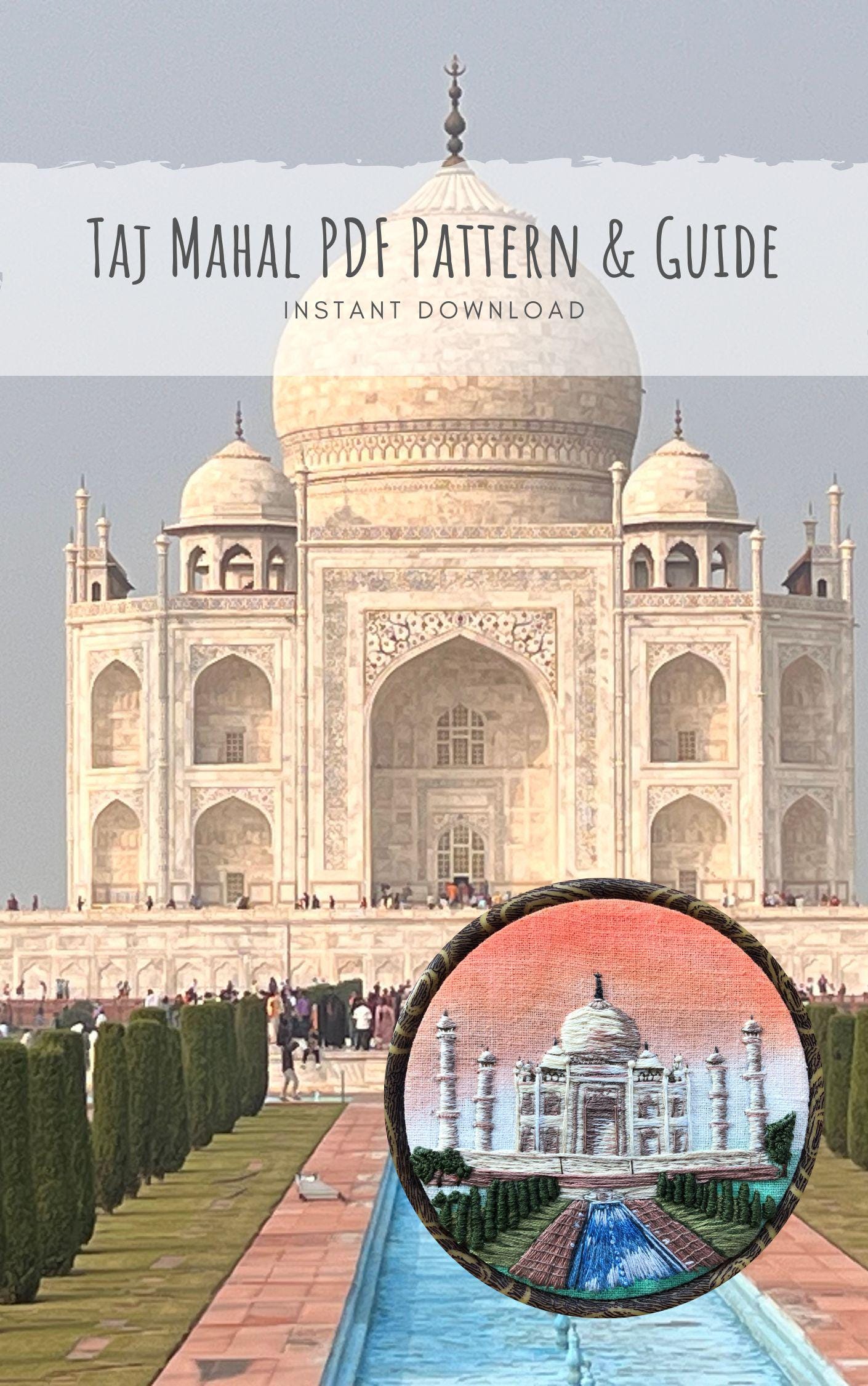 Taj Mahal Embroidery Pattern | Landscape Embroidery Taj Mahal India ...