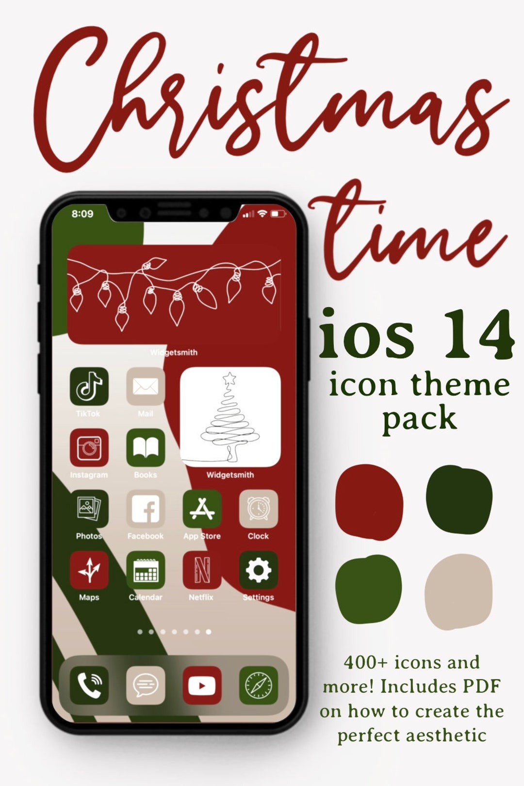 Christmas Time Icon Theme Pack for iPhone App Covers Red, Green ...