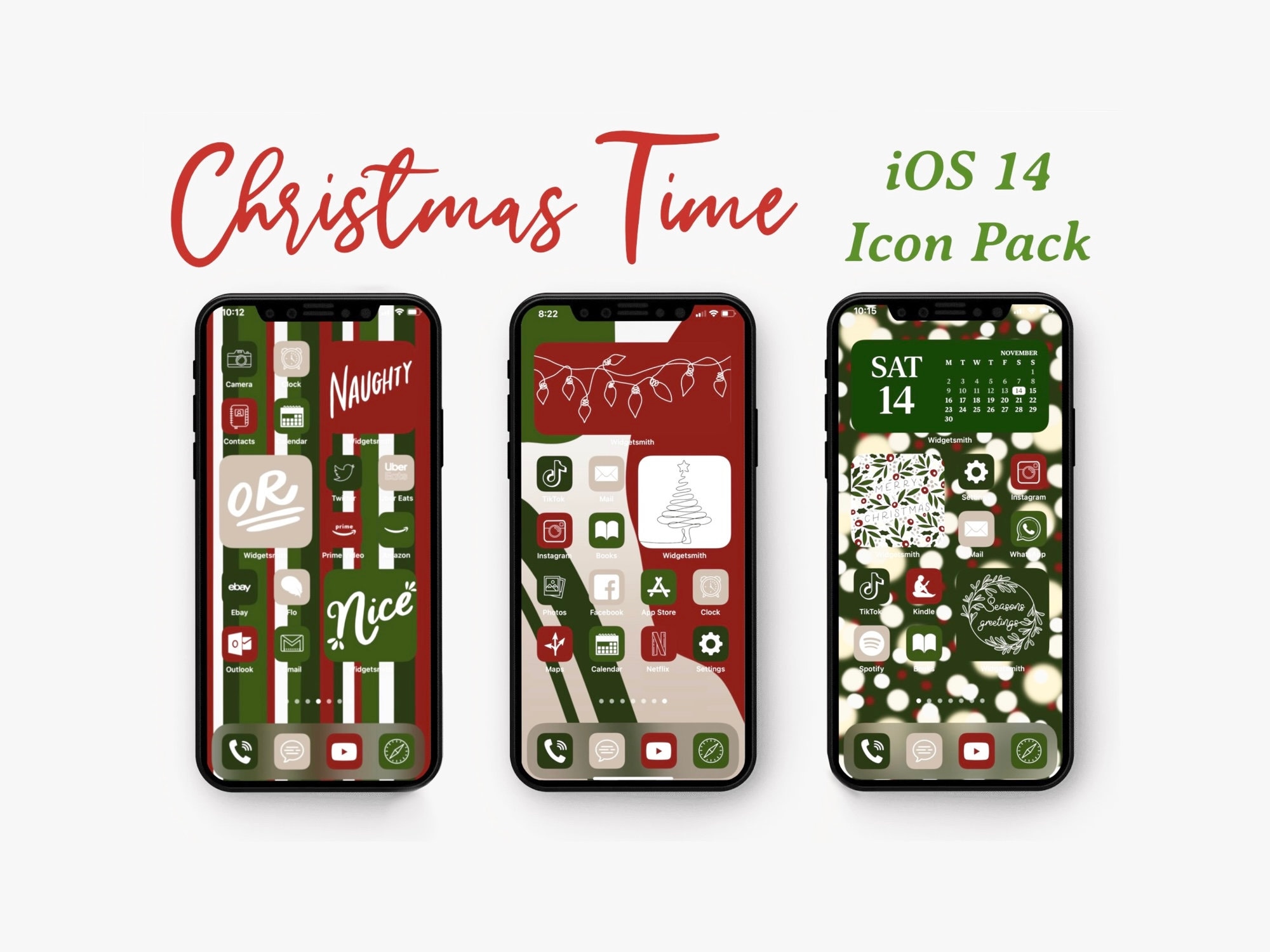 Christmas Time Icon Theme Pack for iPhone App Covers Red, Green ...