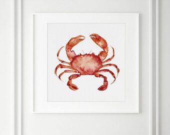Crab, Crab Art, Beach Print, Ocean Print, Ocean Animal, Coastal Decor ...
