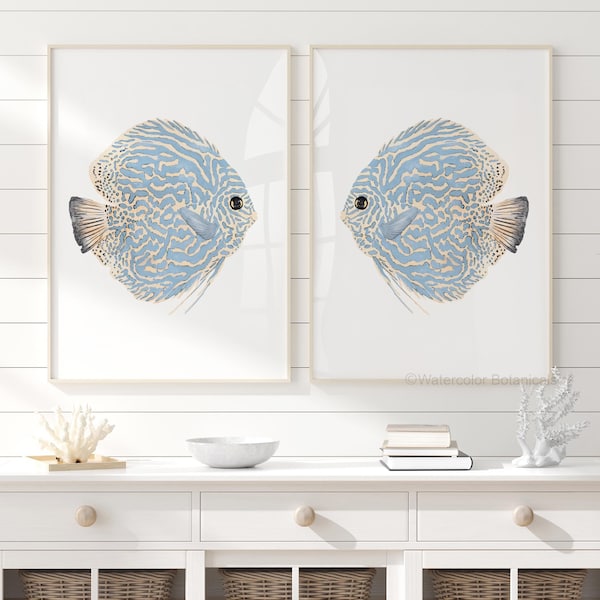 Navy Blue Coral Seaweed Wall Art Set of 3 Prints, Minimalist Watercolor ...