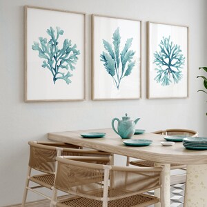 Teal Corals Set of 3 Prints, Minimalist Wall Decor, Costal Artwork ...
