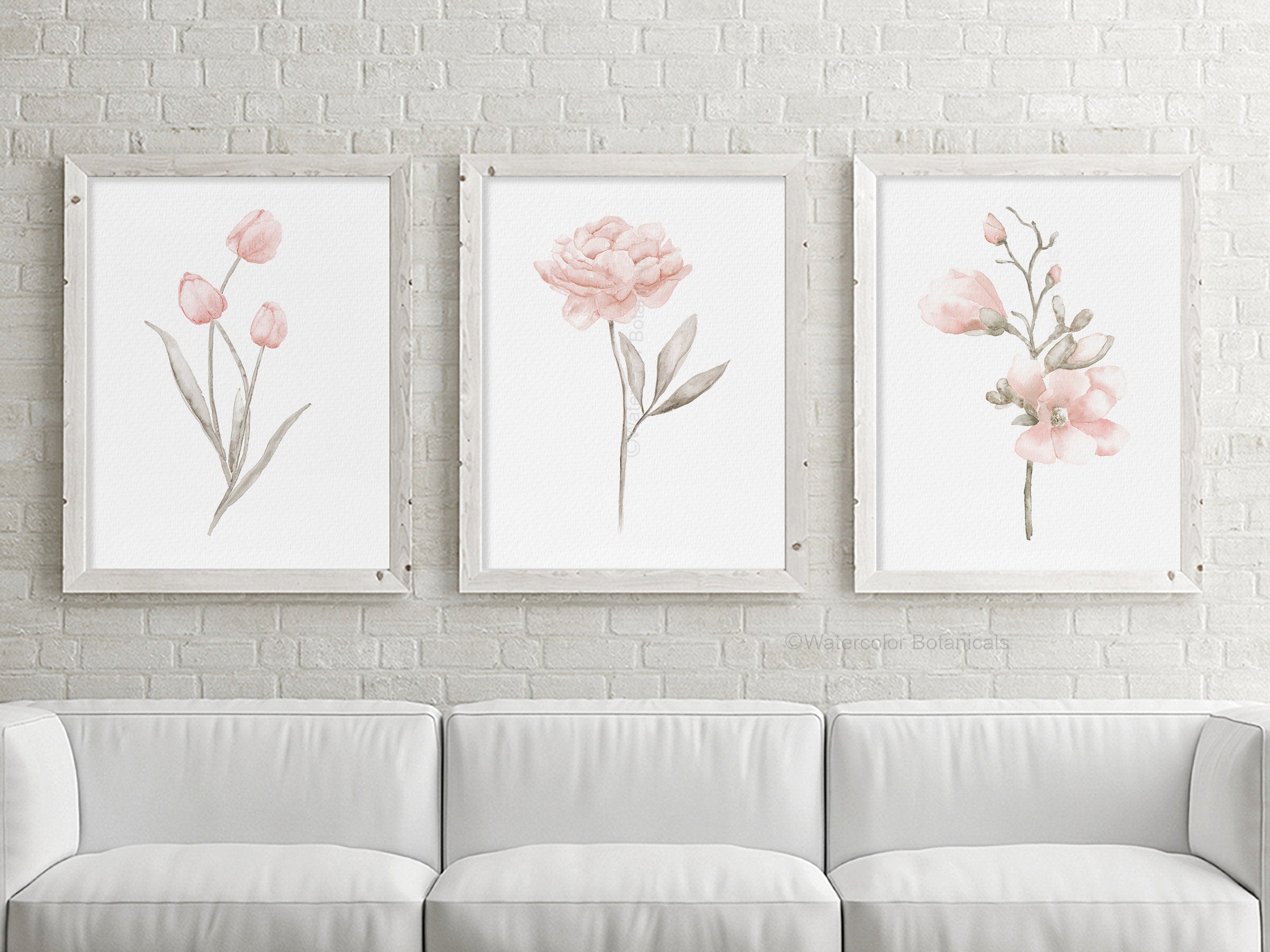 Watercolor Blush Pink Spring Flowers Set of 3 Prints - Etsy