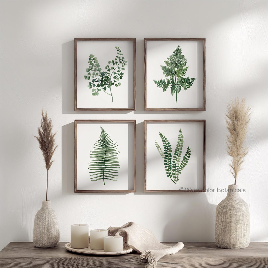 Watercolor Fern Prints Set of 4– Botanical Quadriptych Wall Art - Etsy