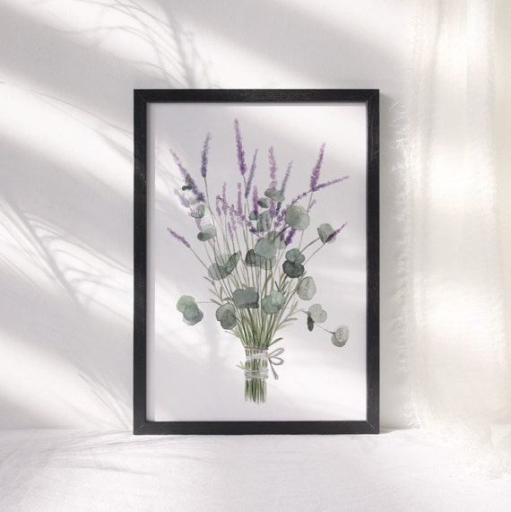 Lavender With Eucalyptus Bundle Minimalist Watercolor Wall - Etsy