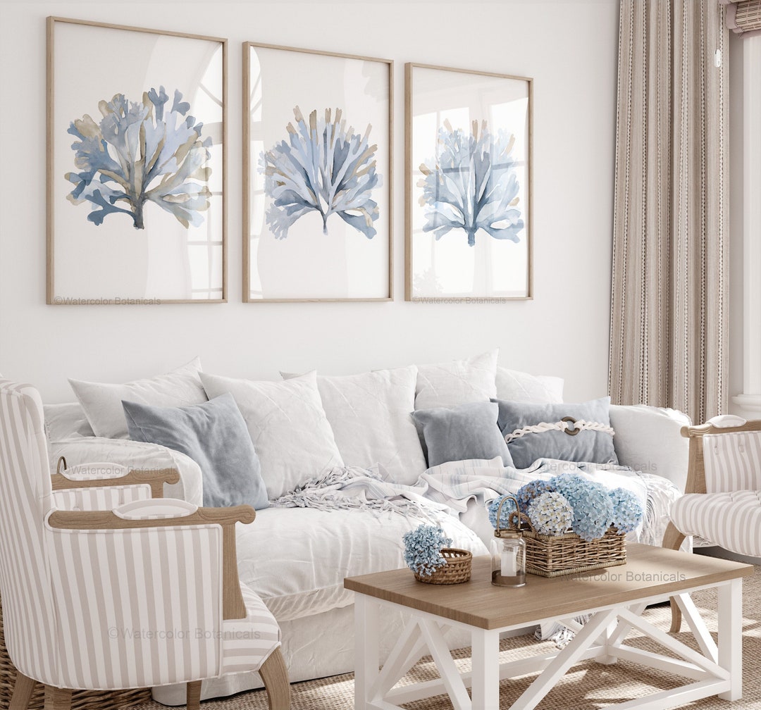 Over the Sofa Wall Decor, Coastal Set of 3 Prints, Coastal Bedroom ...