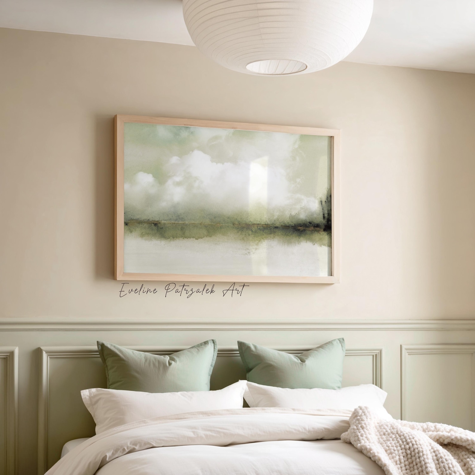 Moss Green Landscape Duo – Soft Watercolor Horizon Prints, Minimal ...