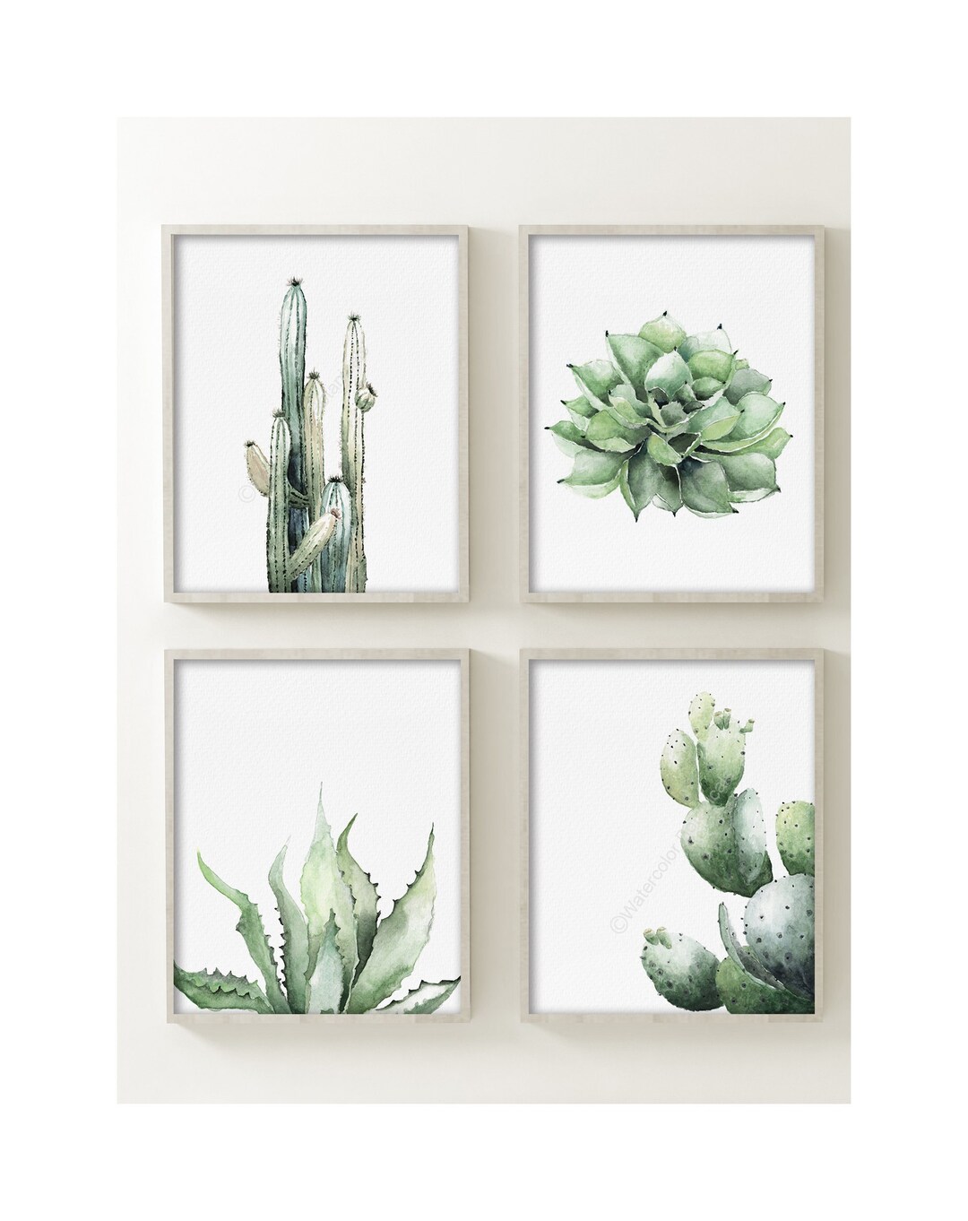 Watercolor Plants Greenery Wall Decor Opuntia Cactus Aloe Vera ...