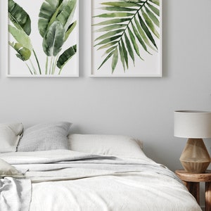 Watercolor Tropical Leaves, Set of 2 Botanical Prints, Greenery ...
