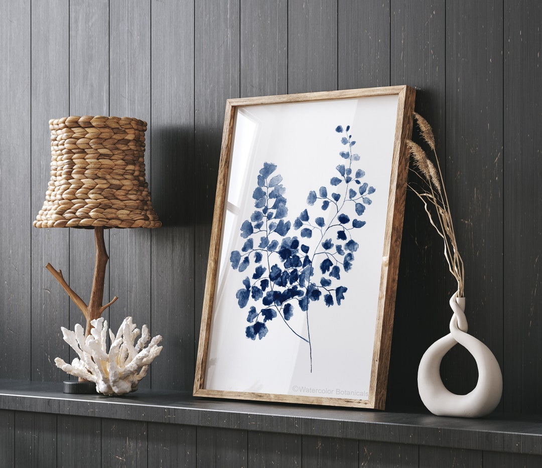 Watercolor Navy Blue Fern, Minimalist Wall Decor, Botanical Print ...