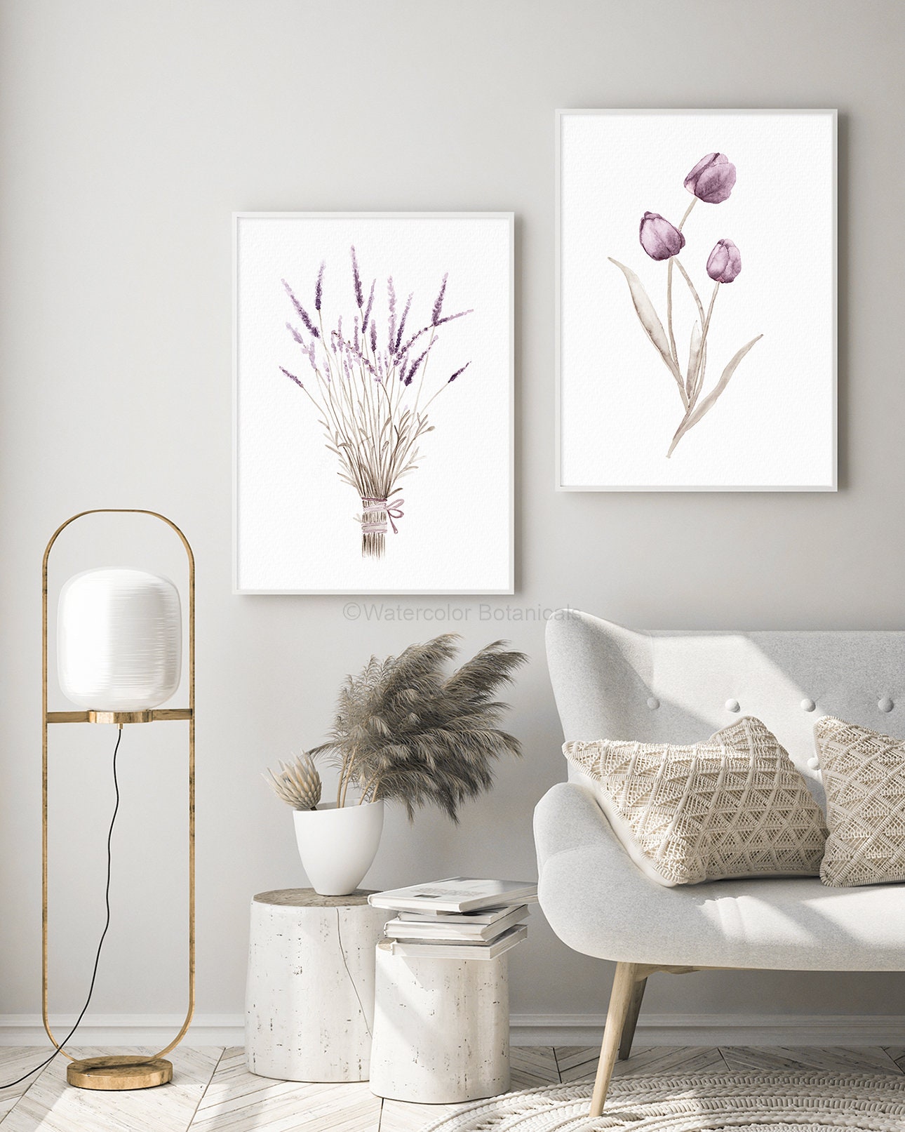 Watercolor Lavender and Tulips Set of 2 Prints Floral Wall Art - Etsy
