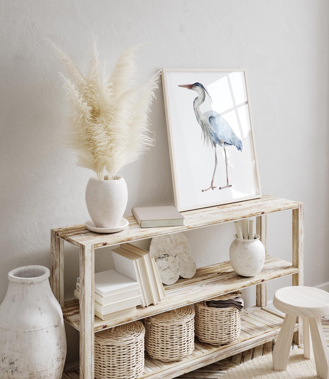 Walking Heron Watercolor – Tall Soft Blue Bird Print for Modern Home ...