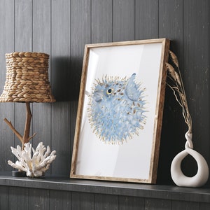 Square Puffer Fish Print – Coastal Watercolor Wall Art | Minimalist ...