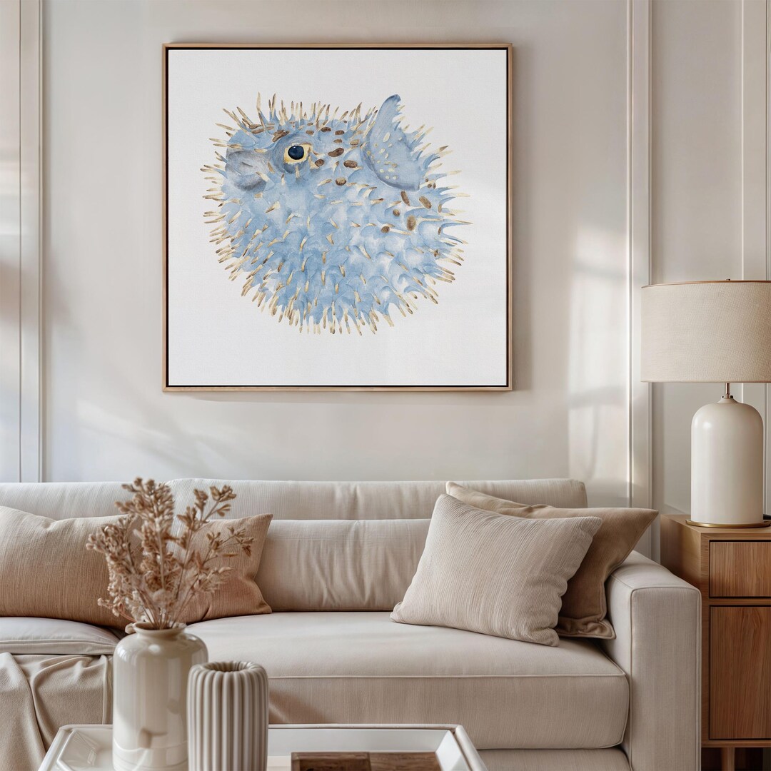 Square Puffer Fish Print – Coastal Watercolor Wall Art | Minimalist ...