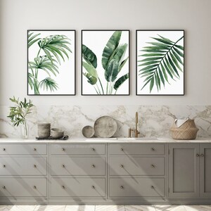 Green Tropical Leaves, Watercolor Wall Decor, Greenery Painting, Set of ...