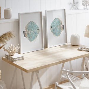Teal Abstract Fish – Set of 2 Prints | Minimalist Coastal Wall Art ...