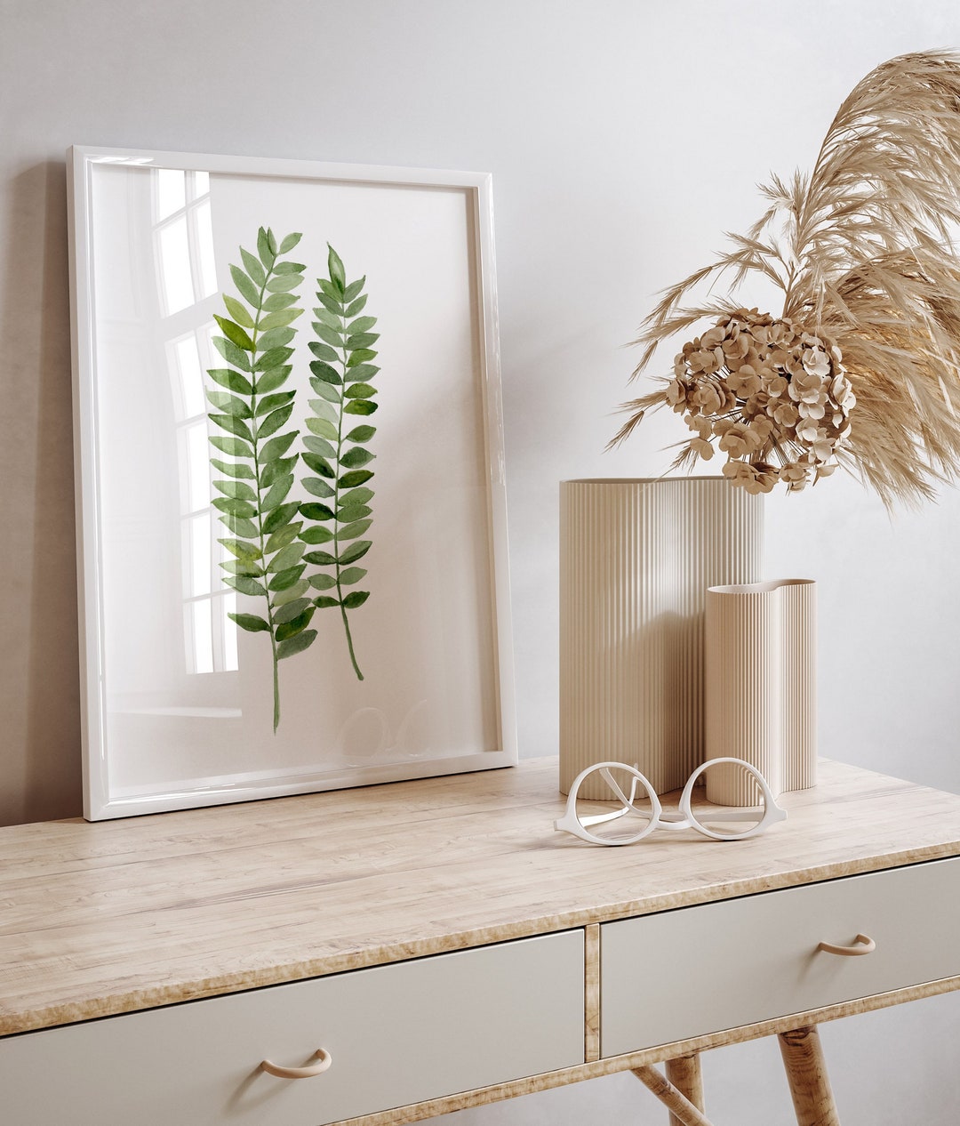 Modern Green Fern Painting, Minimalist Greenery, Single Print, Extra ...