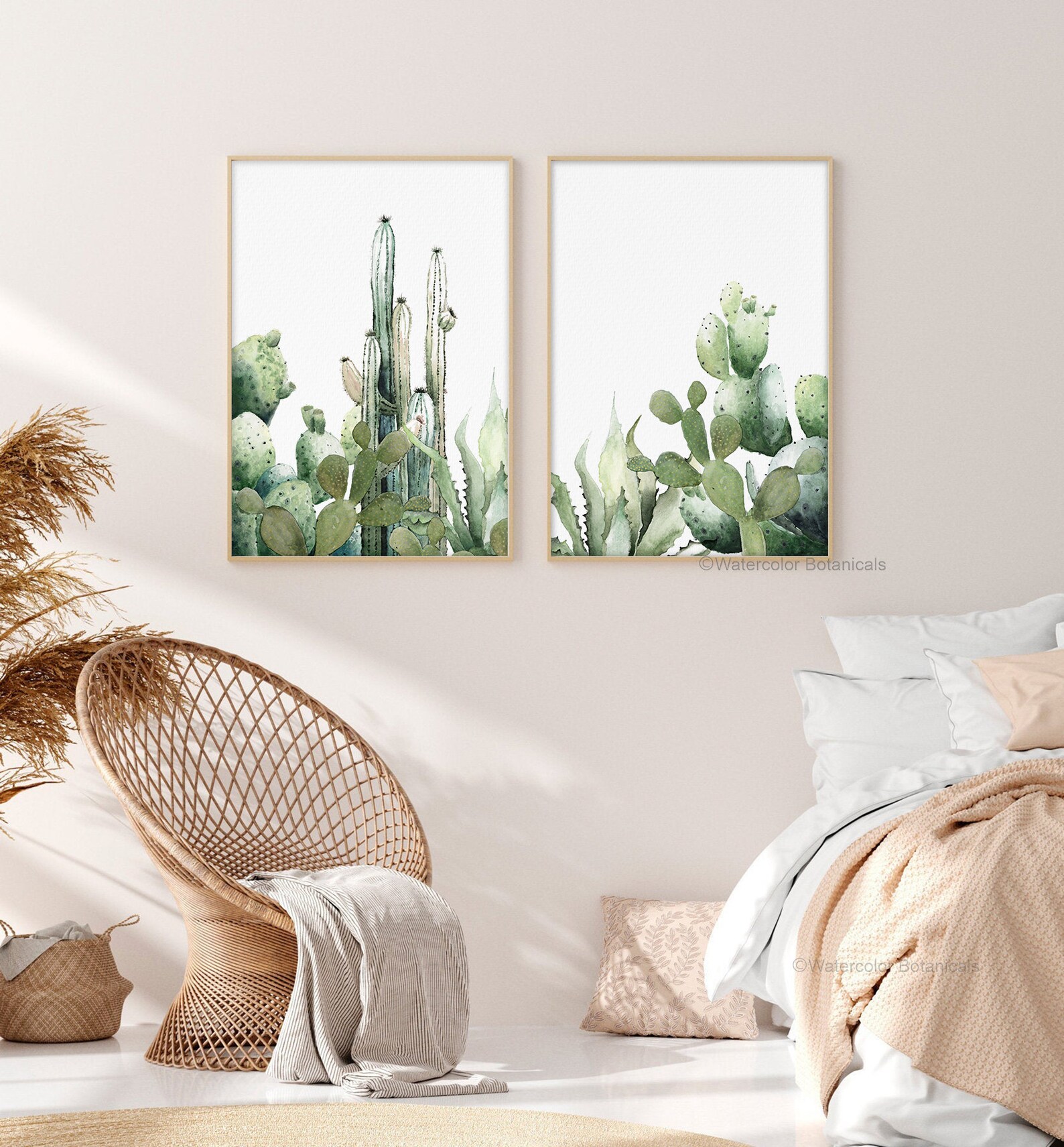 Cactus Watercolor Painting Set of 2 Prints Desert Plant | Etsy