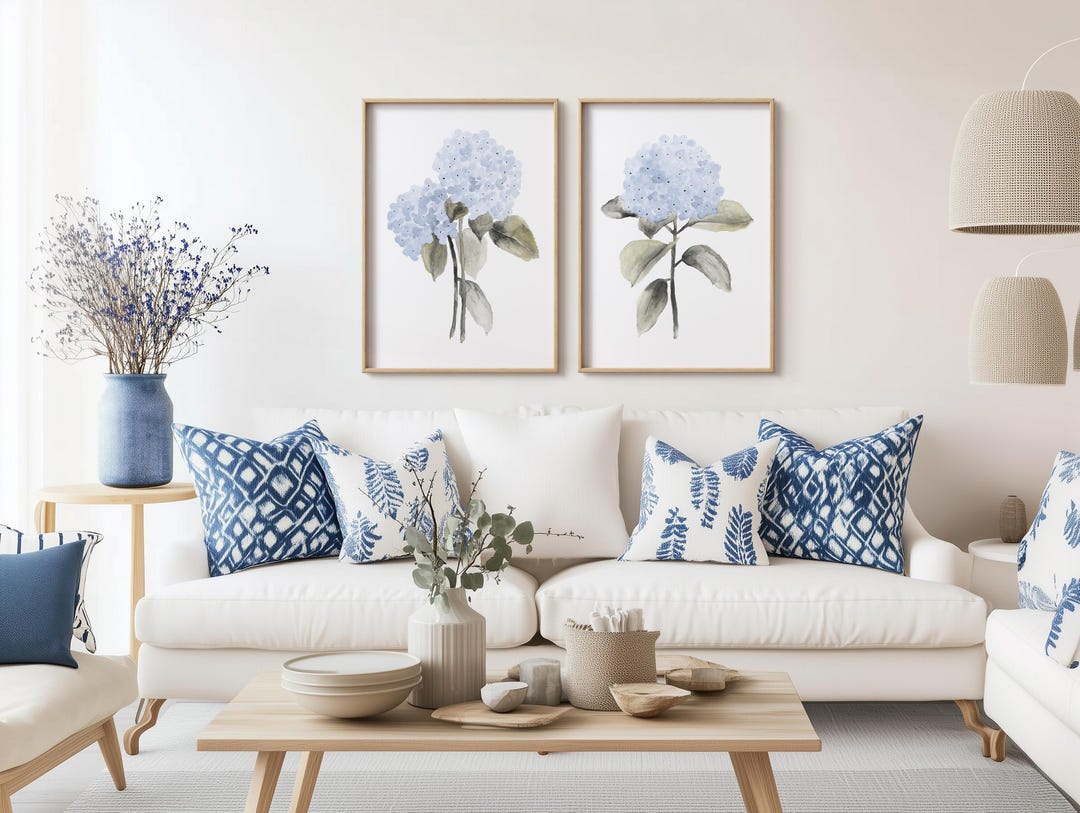 Misty Blue Hydrangeas, Blue Gray Modern Botanical Wall Art - Etsy