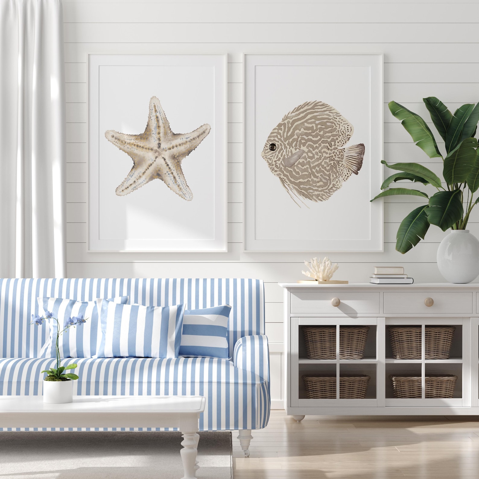 Abstract Neutral Coastal Wall Art Set of 2 Prints – Beige Starfish ...