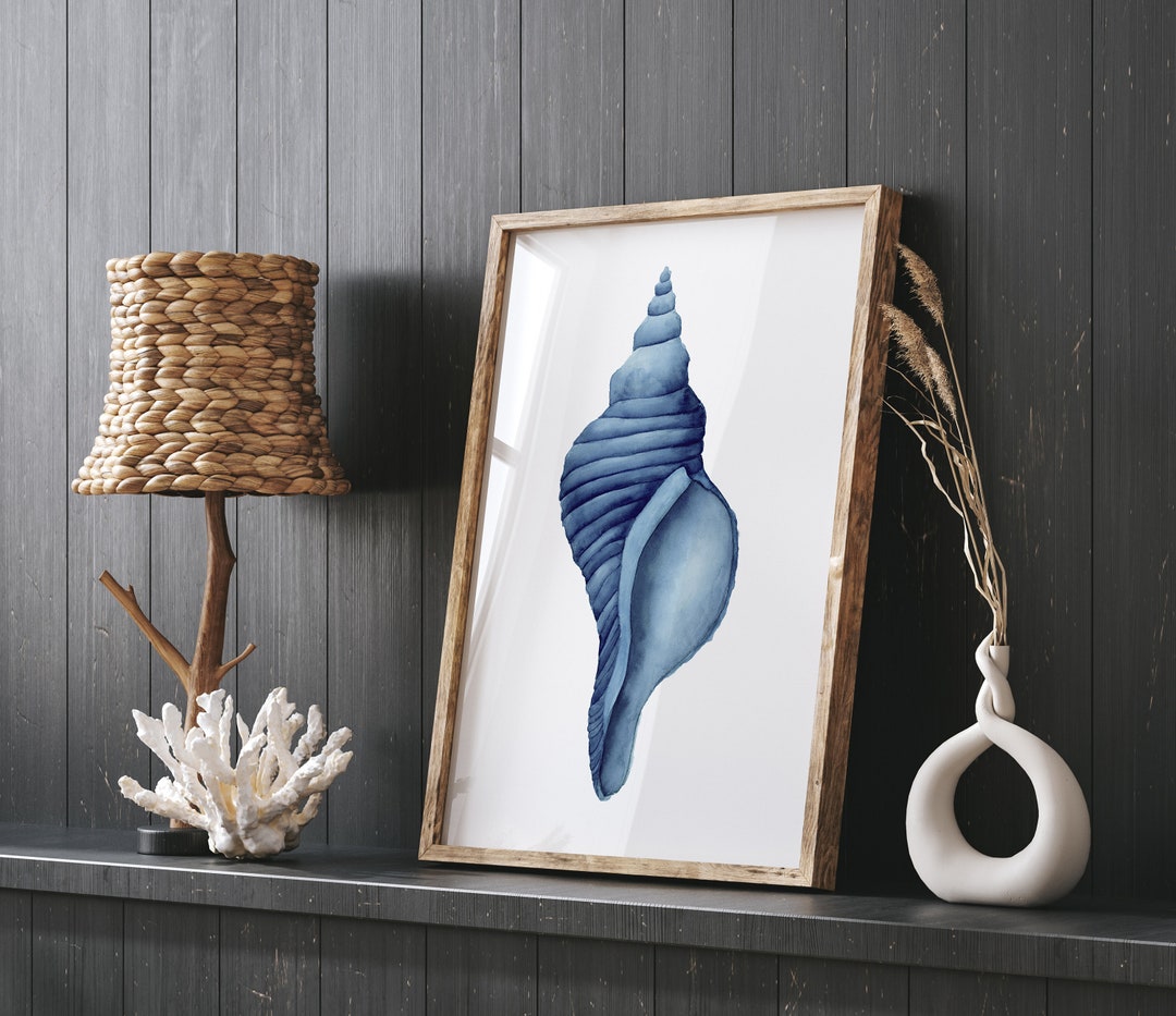 Ocean Shell Navy Blue, Coastal Wall Decor, Minimalist Large Poster ...