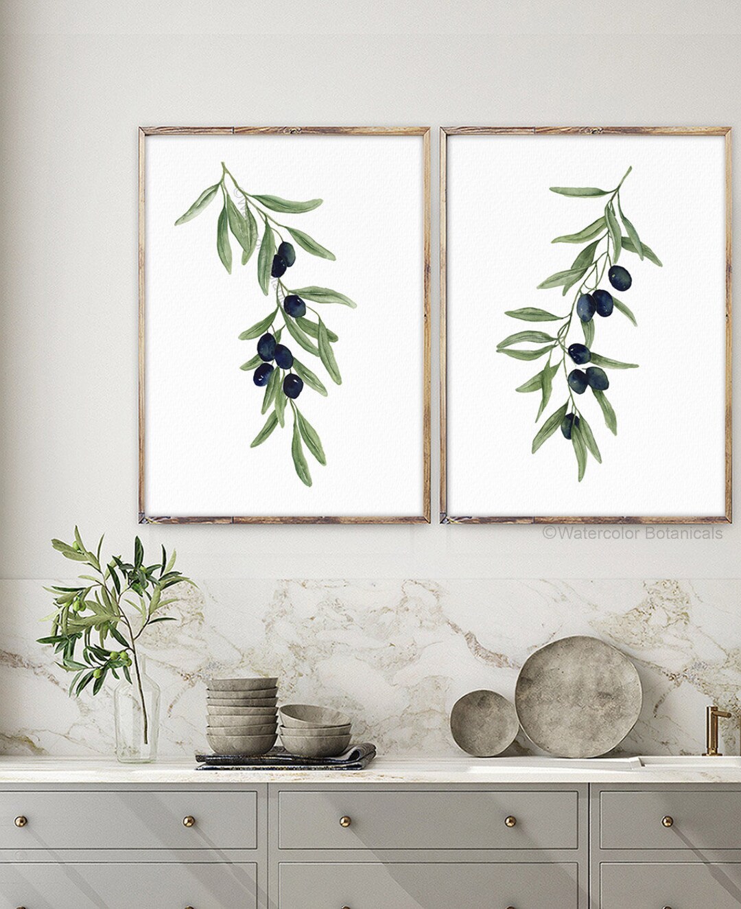 Watercolor Olive Branch, Minimalist Painting, Black Olives, Botanical ...