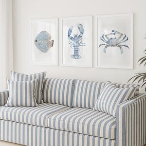 Watercolor Coastal Wall Decor, Light Blue Nautical Art, Set of 3 Prints ...