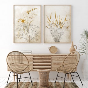 Modern Farmhouse Wall Decor in Boho Rustic Style, Yellow & Gray Artwork ...