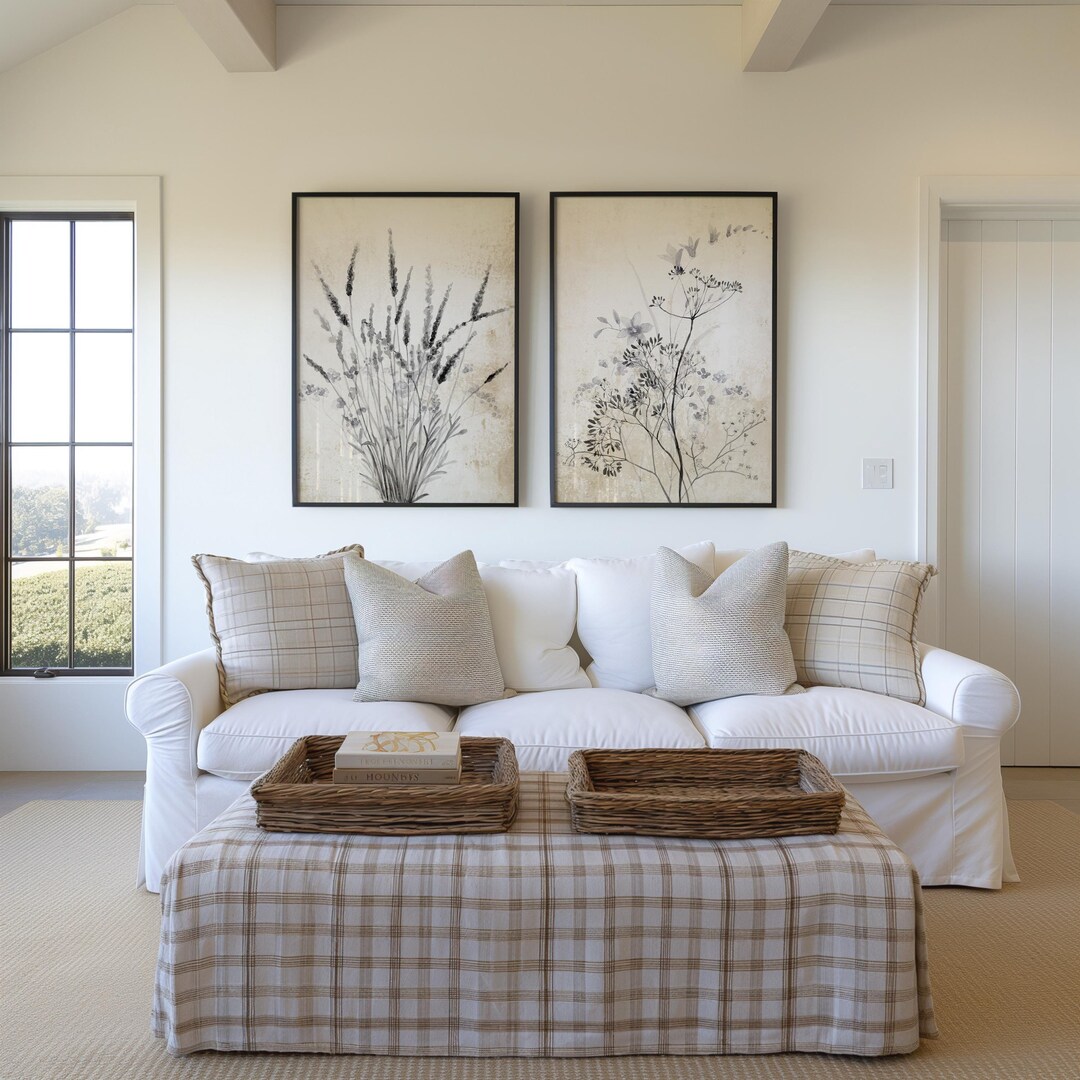 Farmhouse Wall Decor Black Gray Beige Wild Flower Black Flowers Set of ...