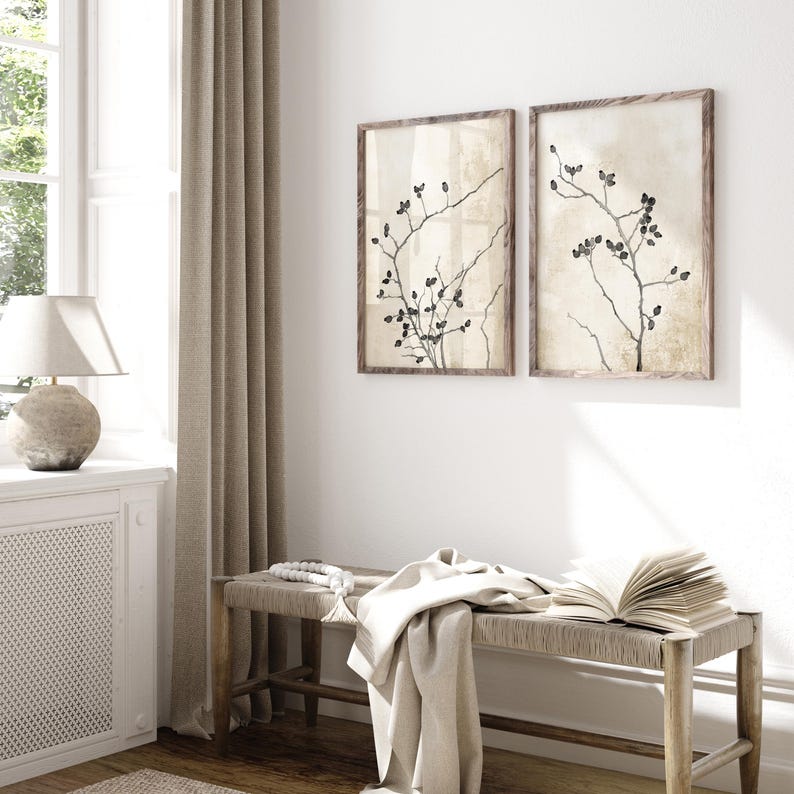 Vintage Black Rosehip Wall Art Set of 2 Prints – Watercolor Botanical ...
