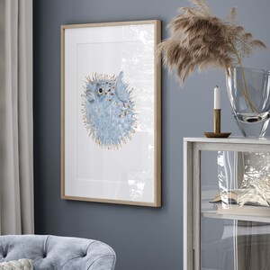 Square Puffer Fish Print – Coastal Watercolor Wall Art | Minimalist ...