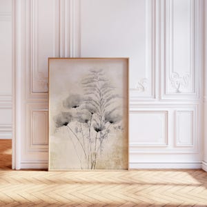 Modern Farmhouse Set of 6 Prints, Black Flowers on Rustic Background ...