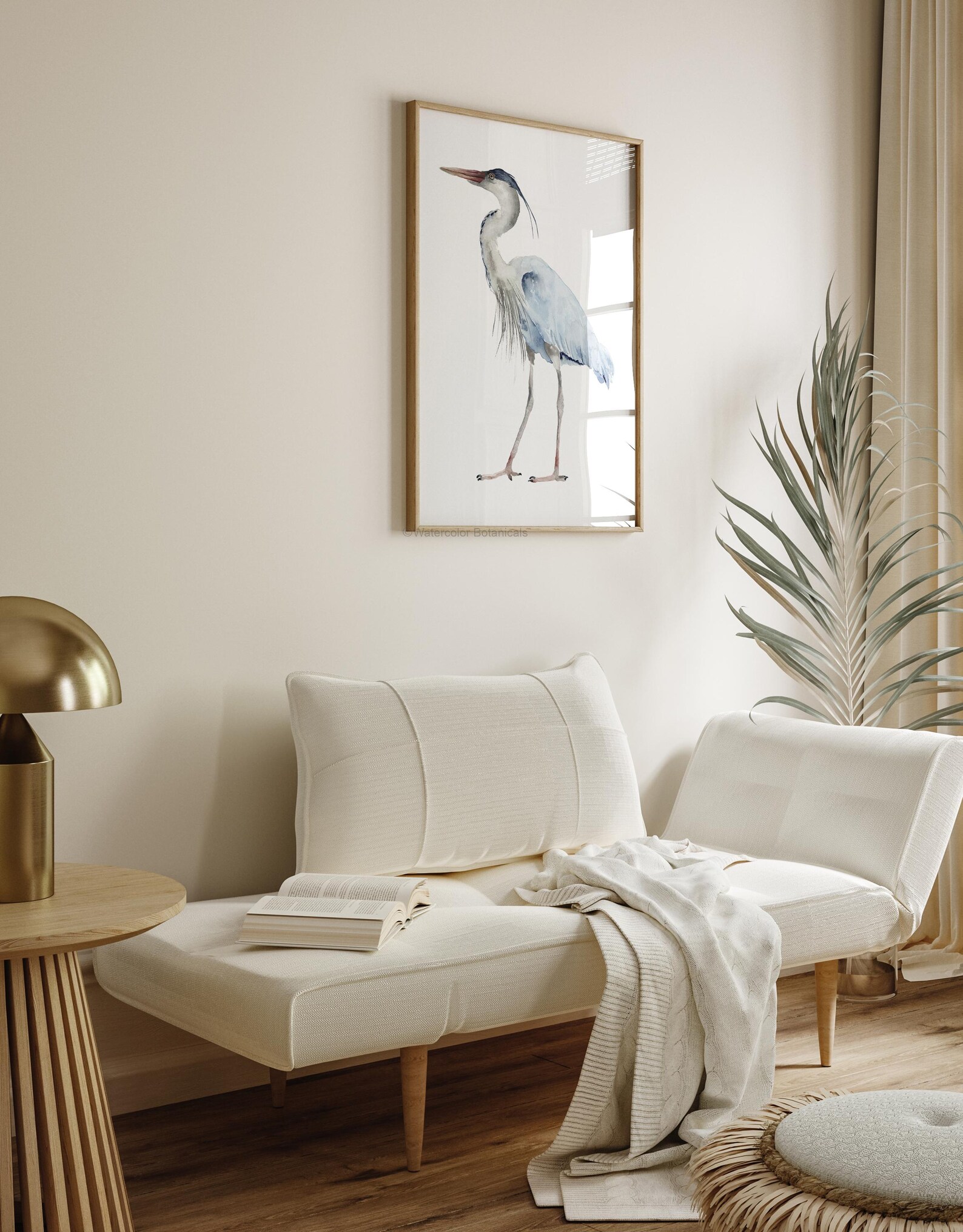 Walking Heron Watercolor – Tall Soft Blue Bird Print for Modern Home ...